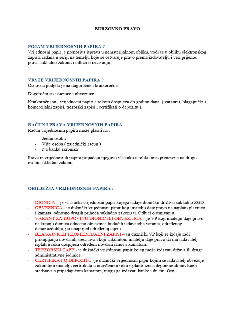 BURZOVNO PRAVO Skripta Spojeno | PDF