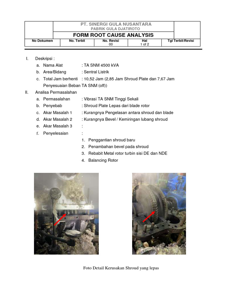 FORM RCA PERALATAN PABRIK GULA DJATIROTO 2023 - Shroud Plat TA SNM | PDF