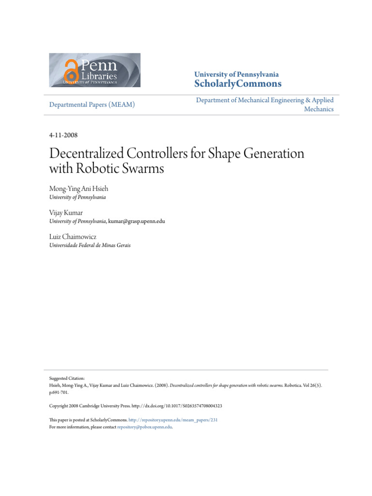 Decentralized Controllers For Shape Generation With Robotic Swarms | PDF | Robotics | Robot