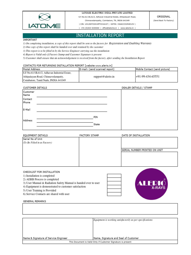 Installation Report Format | Download Free PDF | Service Industries ...