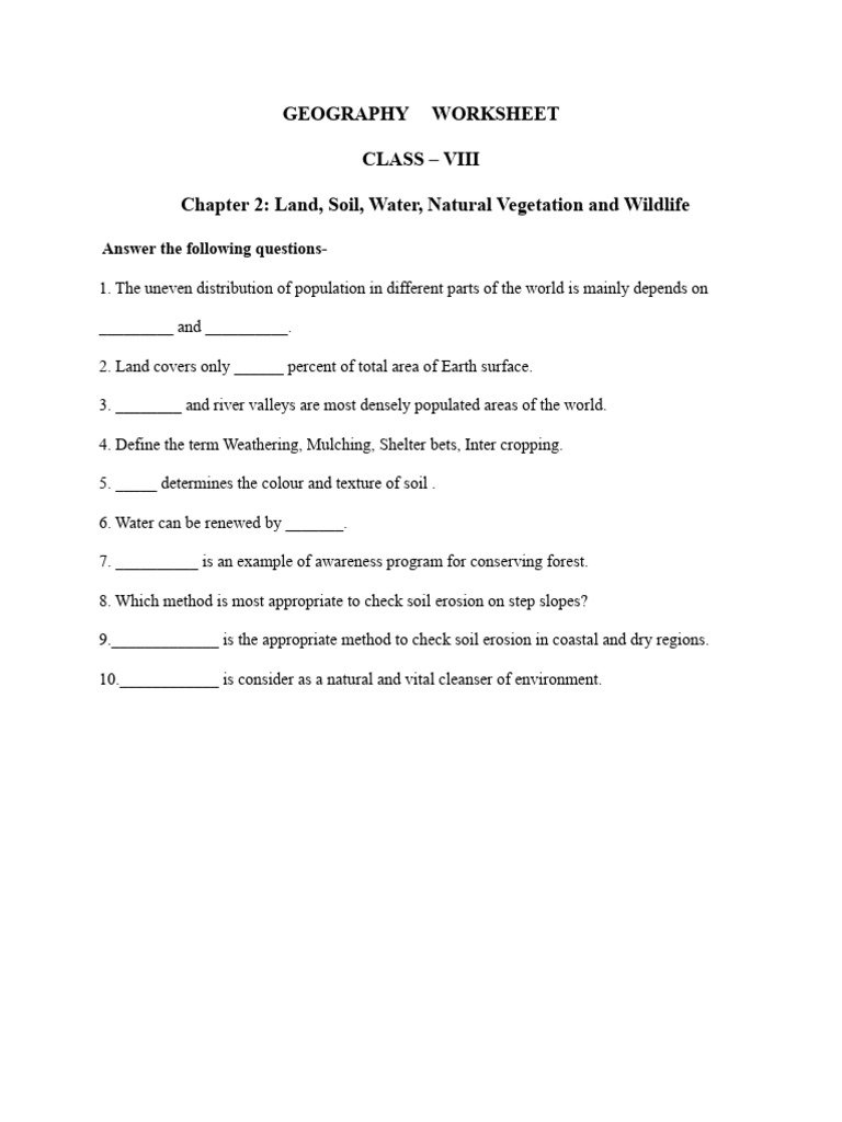 Classs 8 Geography Worksheet | PDF