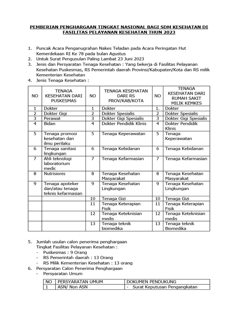 Pemberian Penghargaan SDM Kesehatan Tingkat Nasional 2023 | PDF