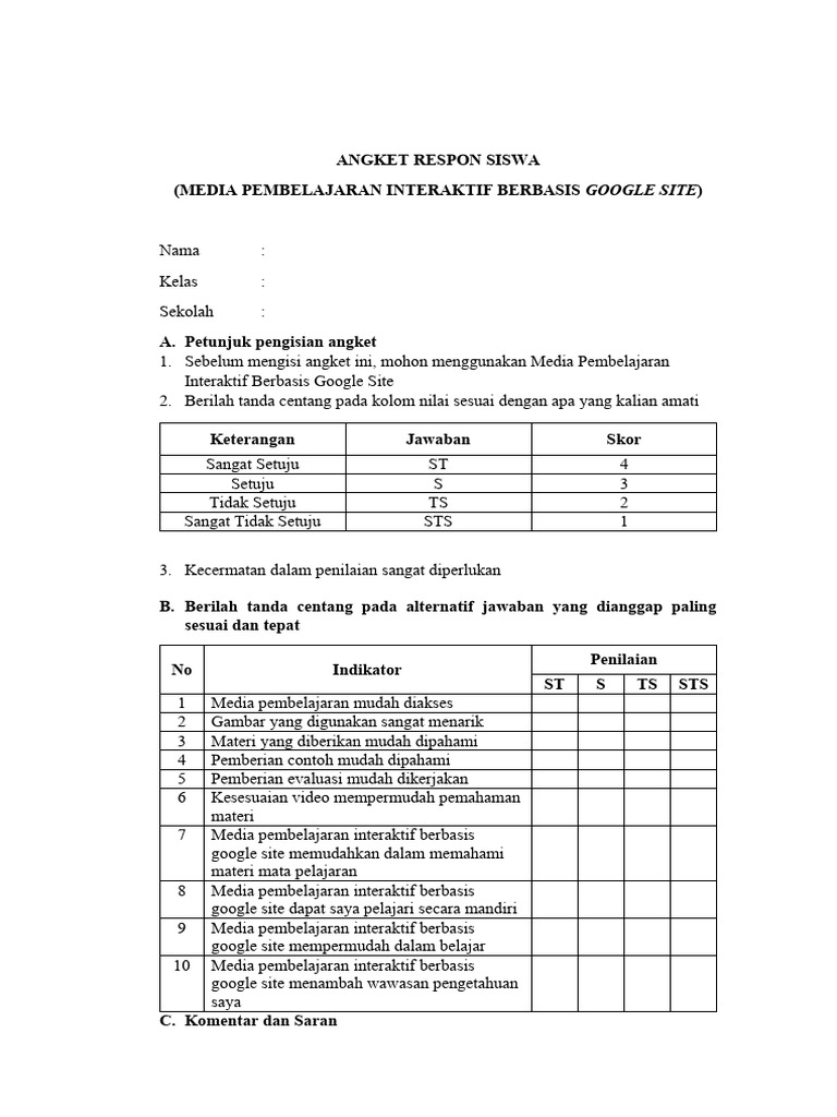 Angket Respon Siswa | PDF