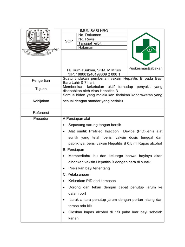 SOP IMUNISASI HBO | PDF