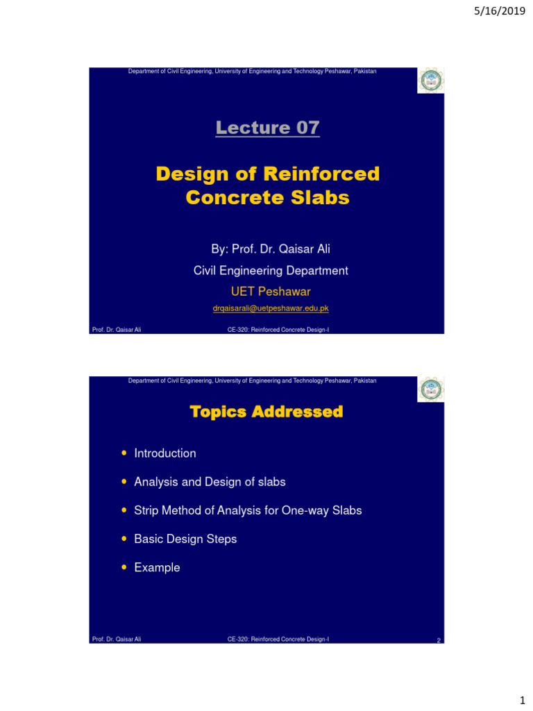 Lecture 07-Design of Reinforced Concrete Slabs Color | PDF | Concrete ...