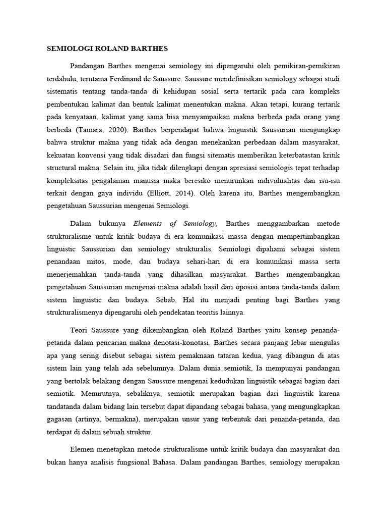 Semiotika Roland Barthes: Analisis Tanda dan Makna | PDF