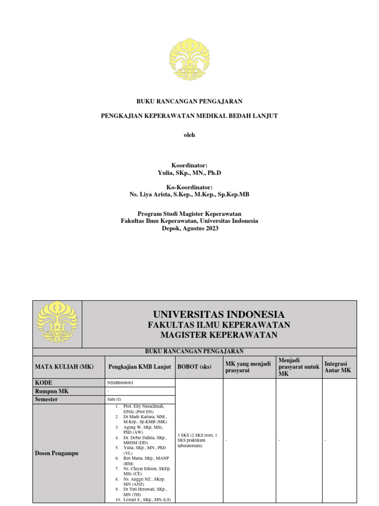 Revisi BRP BS2 KMB PengkajianKMBLanjut (B) (Gasal2023-2024) | PDF