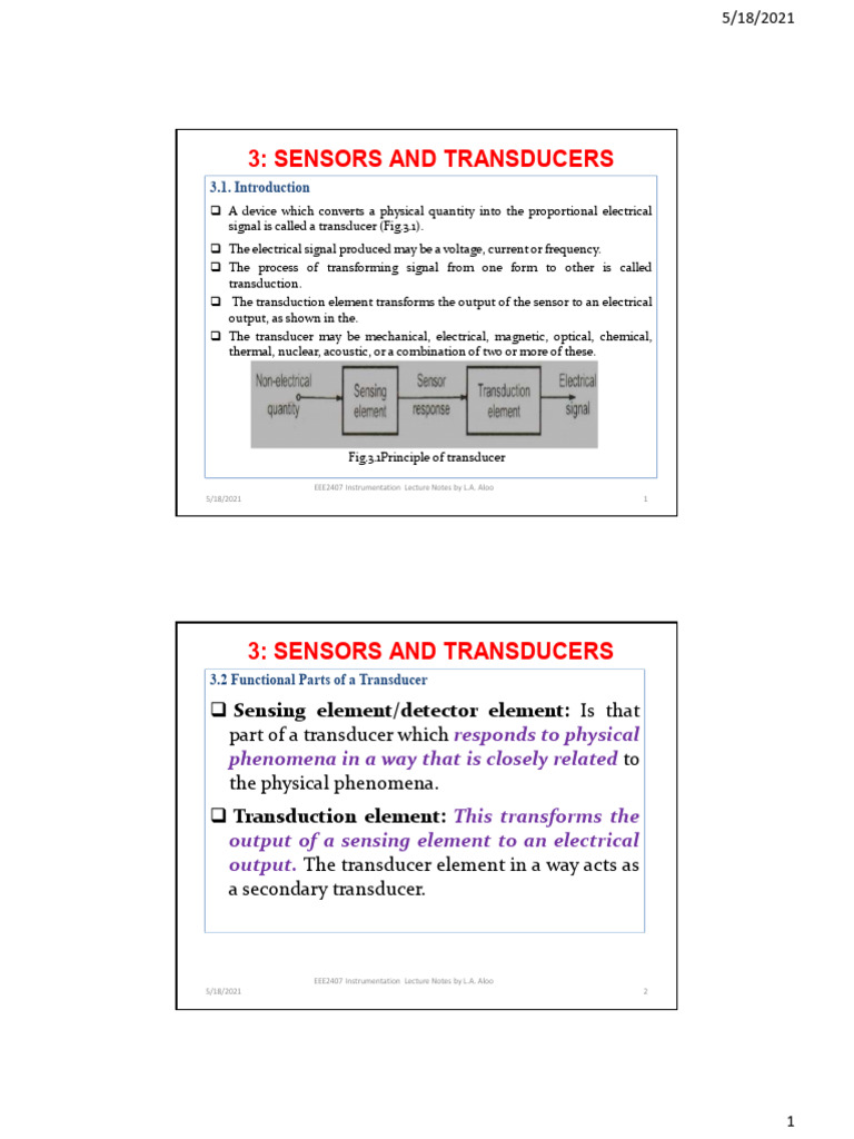 EEE2407 03 Sensors& Transducers | PDF | Thermocouple | Transformer