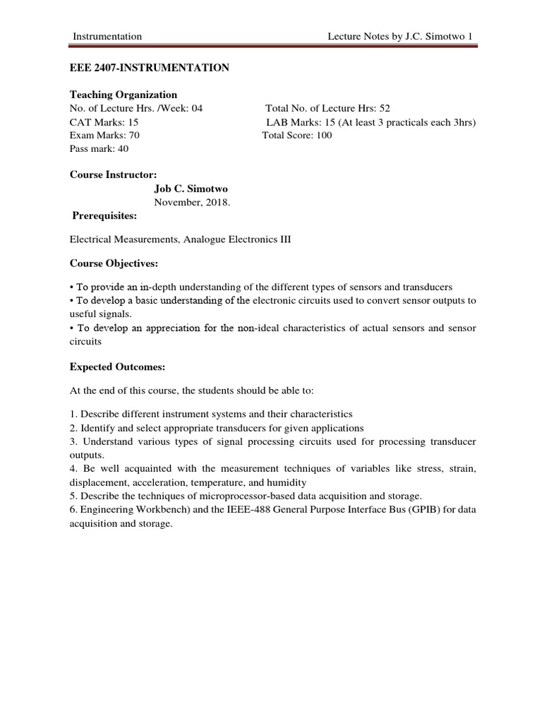Eee 2407 - Instrumentation Nov-Mar 2019-2 | PDF | Accuracy And Precision | Instrumentation