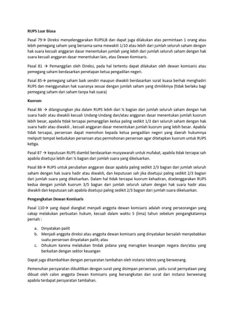 Prosedur RUPS dan Pengangkatan Komisaris | PDF