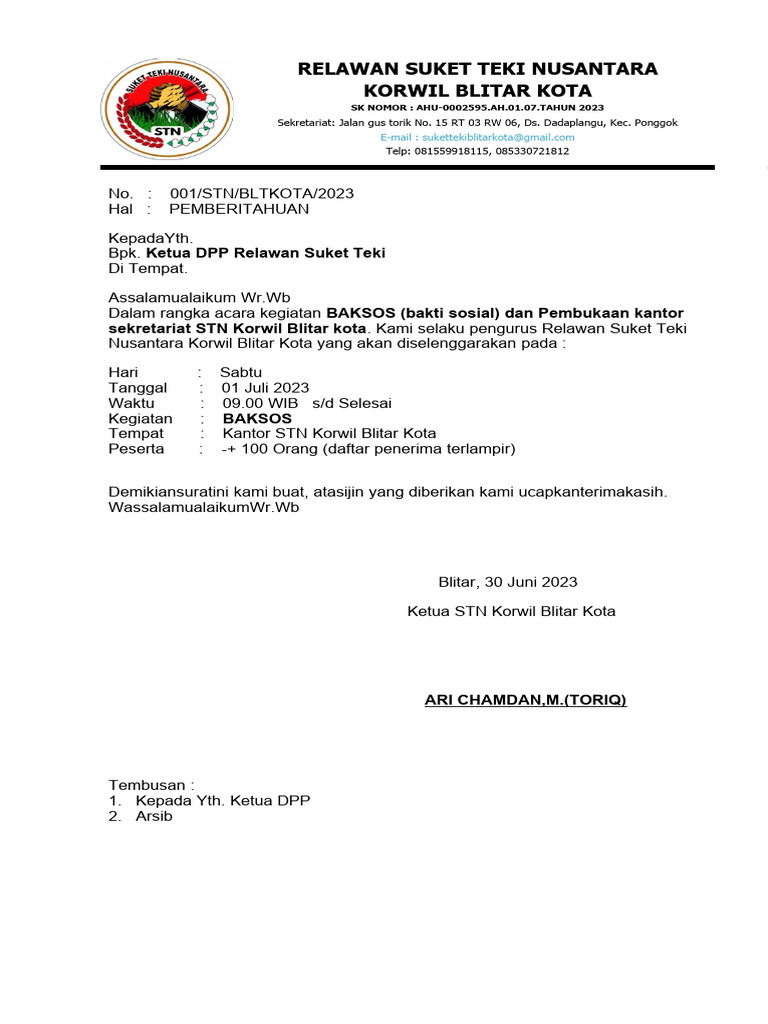 Undangan Baksos Relawan Blitar | PDF