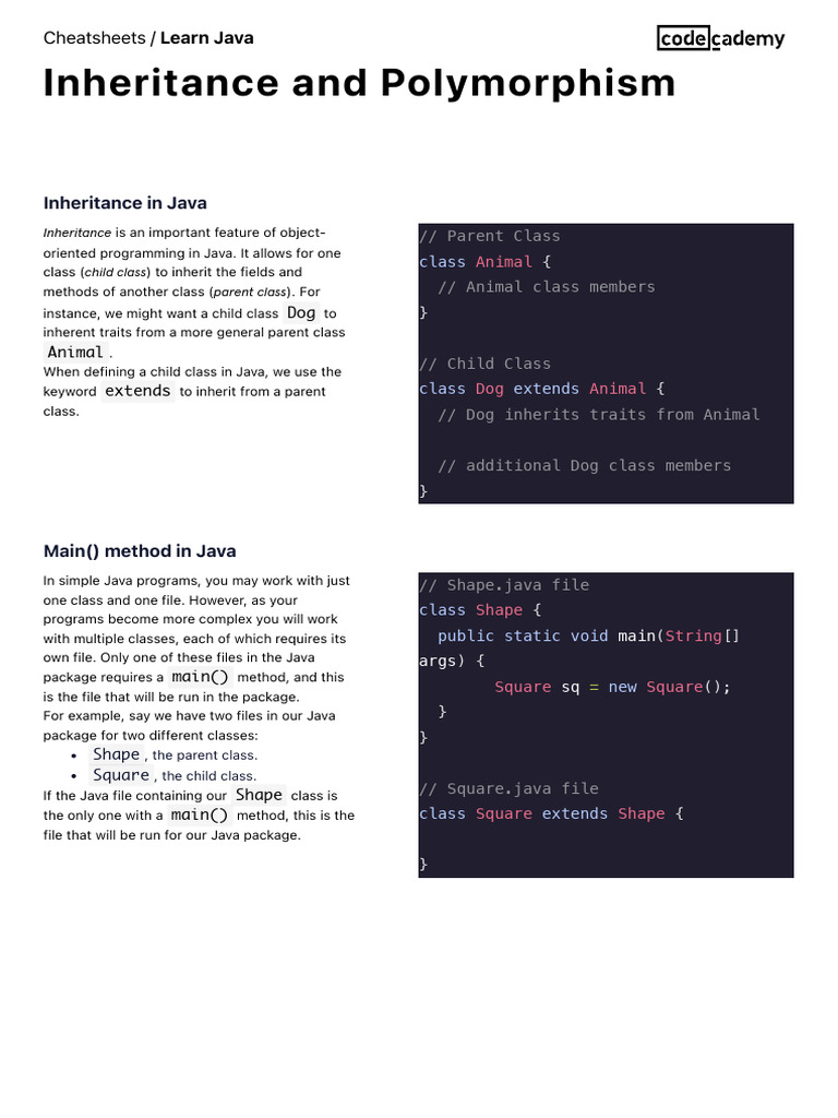 Inheritance and Polymorphism Cheatsheet | PDF | Inheritance (Object ... Inheritance and Polymorphism Cheatsheet | PDF | Inheritance (Object ...