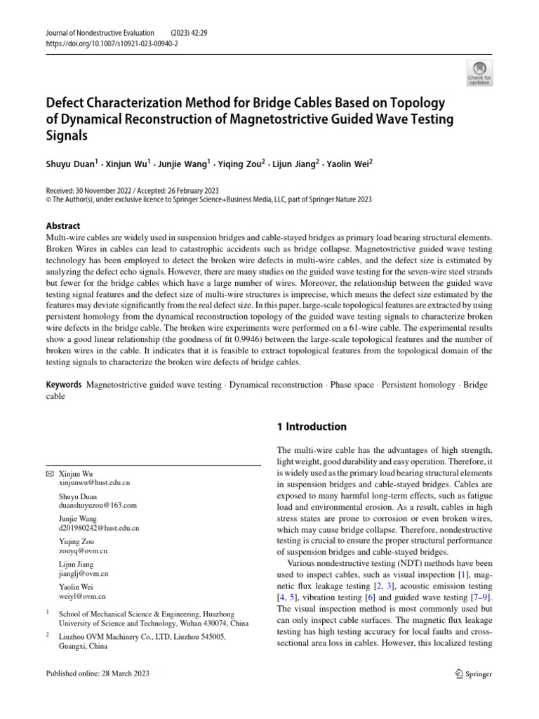 Bridge Cable Defect Detection Method | PDF | Nondestructive Testing ...