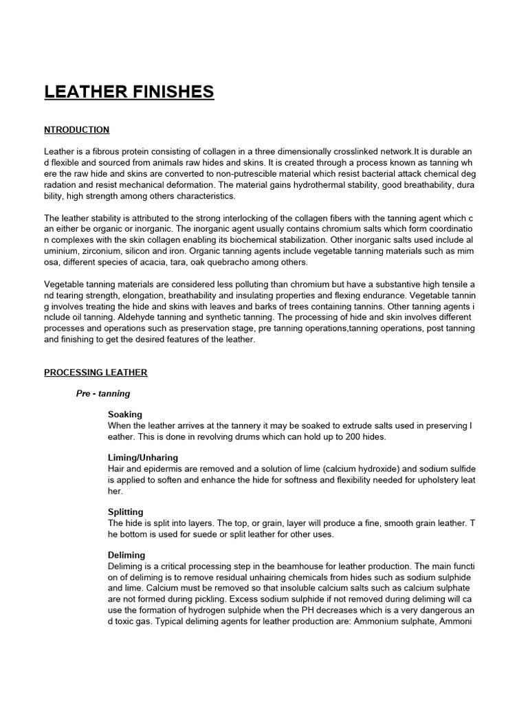 Types of Leather Finishes Explained | PDF | Leather | Chemical Compounds