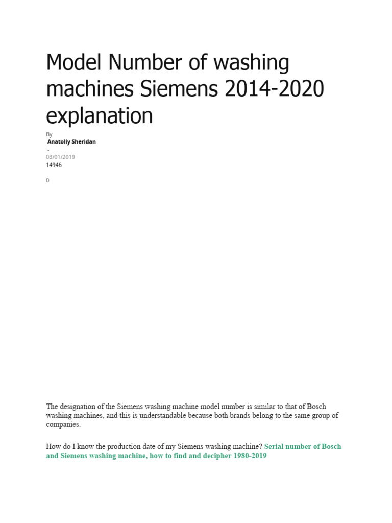 Siemens Washing Machine Model Numbers Explained | PDF | Washing Machine ...