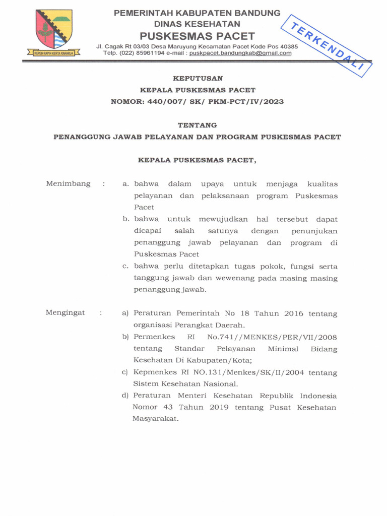 SK Penanggung Jawab Dan Urain Tugas | PDF