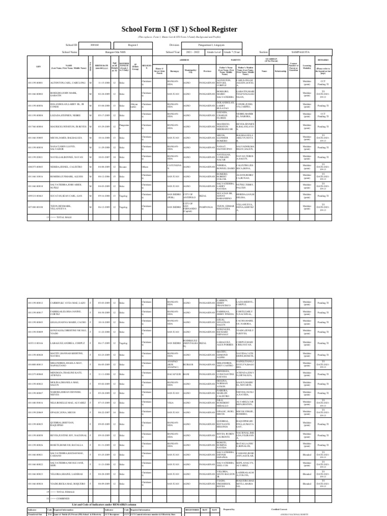 Grade 7 School Register 2021-2022 | PDF | Southeast Asia | Philippines