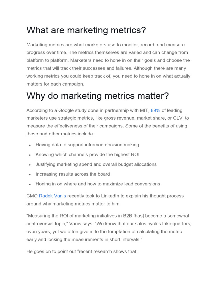 Understanding Marketing Metrics Essentials | PDF | Analytics | Marketing