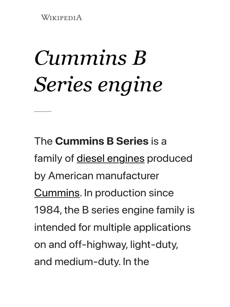 Cummins B Series Engine - Wikipedia 2 | PDF | Manufactured Goods ...