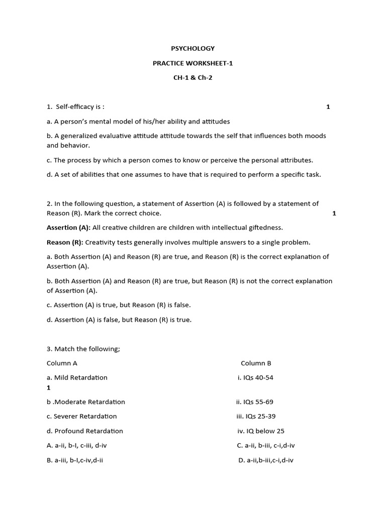 Practiceworksheet 1 CH 1 Andch 2 | PDF | Intelligence | Intellectual ...