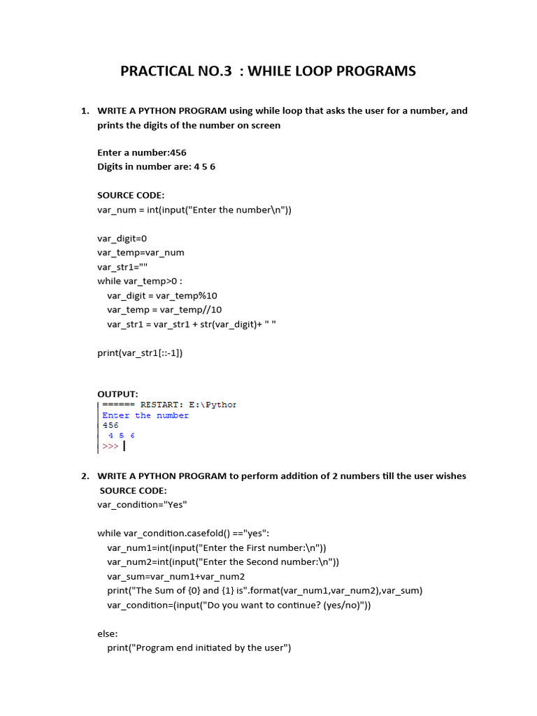 Python Practical No.3 While Loop Programs | PDF | Computer Programming ... Python Practical No.3 While Loop Programs | PDF | Computer Programming ...