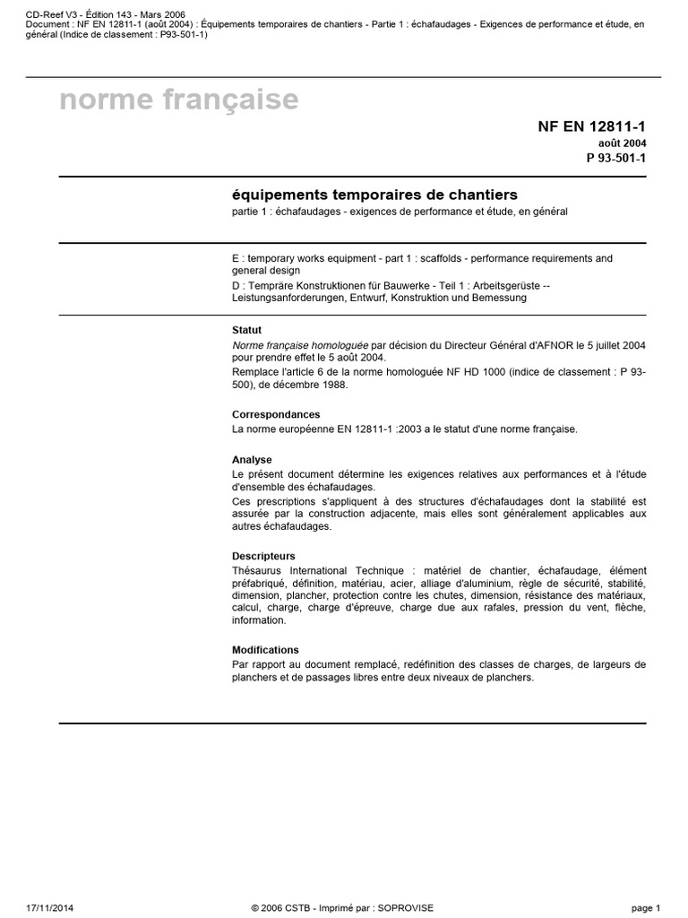 Exigences NF EN 12811-1 pour échafaudages | PDF | Ingénierie civile