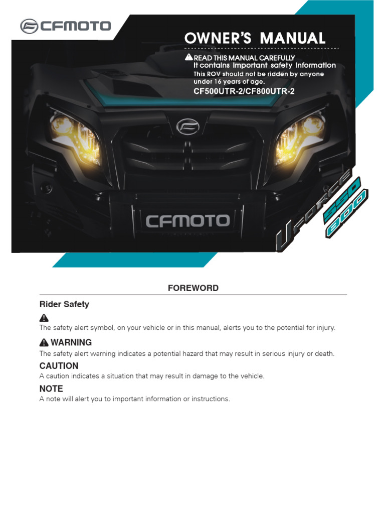 Owner Manual Cfmoto Uforce 800 t3 | PDF | Vehicles | Trailer (Vehicle)
