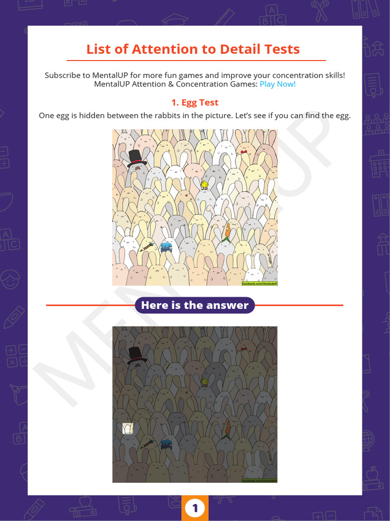 List of Attention To Detail Tests Printable | PDF