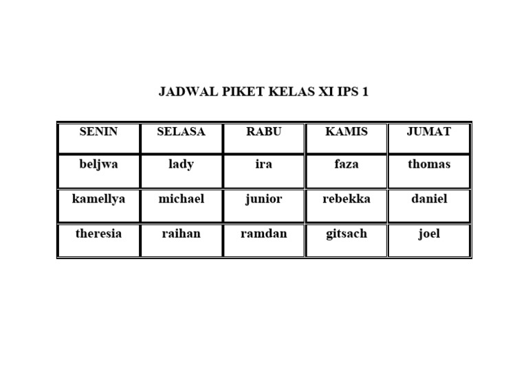 Jadwal Piket KELAS XI IPS 1 | PDF