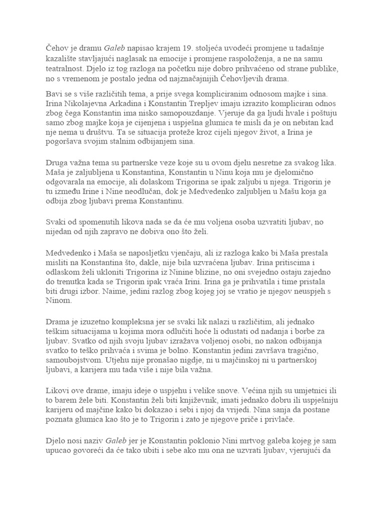 Čehov - Galeb - Ukratko | PDF