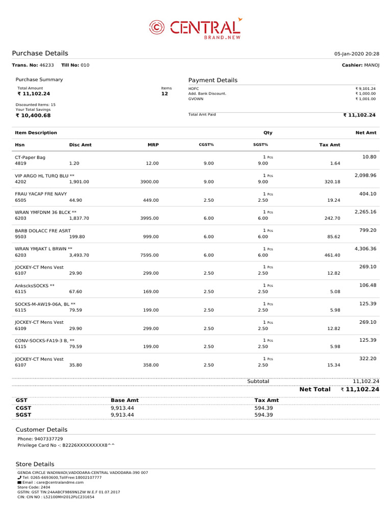 Central Invoice | PDF | Taxes | Service Industries