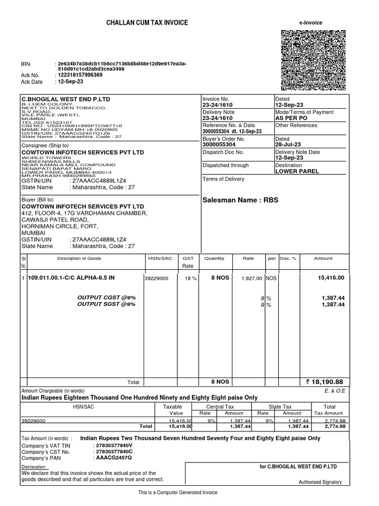 Challan Cum Tax Invoice | PDF | Invoice | Trade
