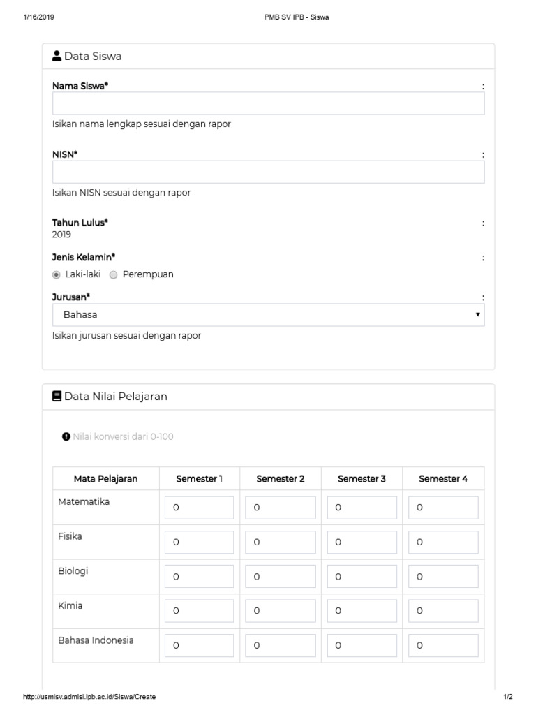 Form - PMB SV IPB - Siswa | PDF