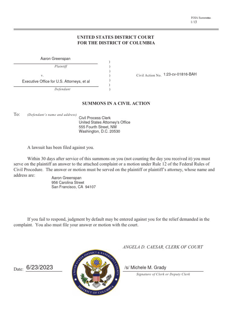 FOIA Lawsuit Against FBI, CIA, DEA, IRS, State Dept and US Attorneys ...