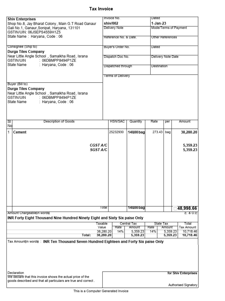 Durga Tiles | PDF | Invoice | Taxes