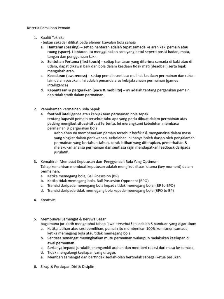 Kriteria Pemilihan Pemain | PDF | Olahraga & Rekreasi