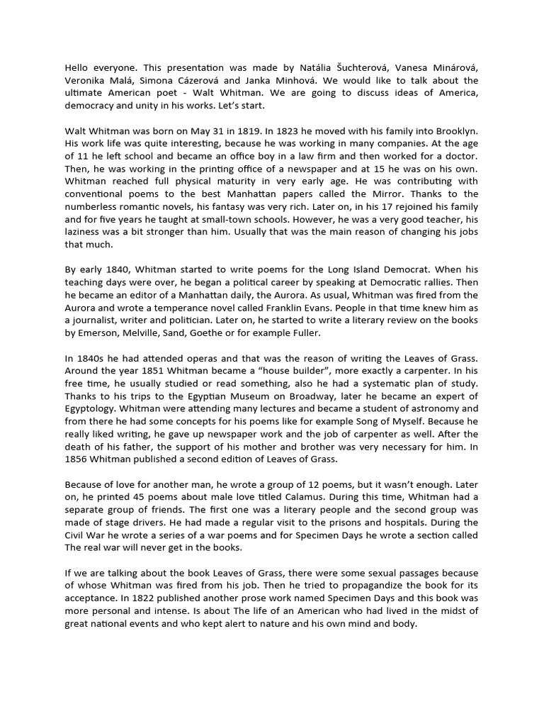 Text Ku Walt Whitman | Download Free PDF | Walt Whitman | Leaves Of Grass