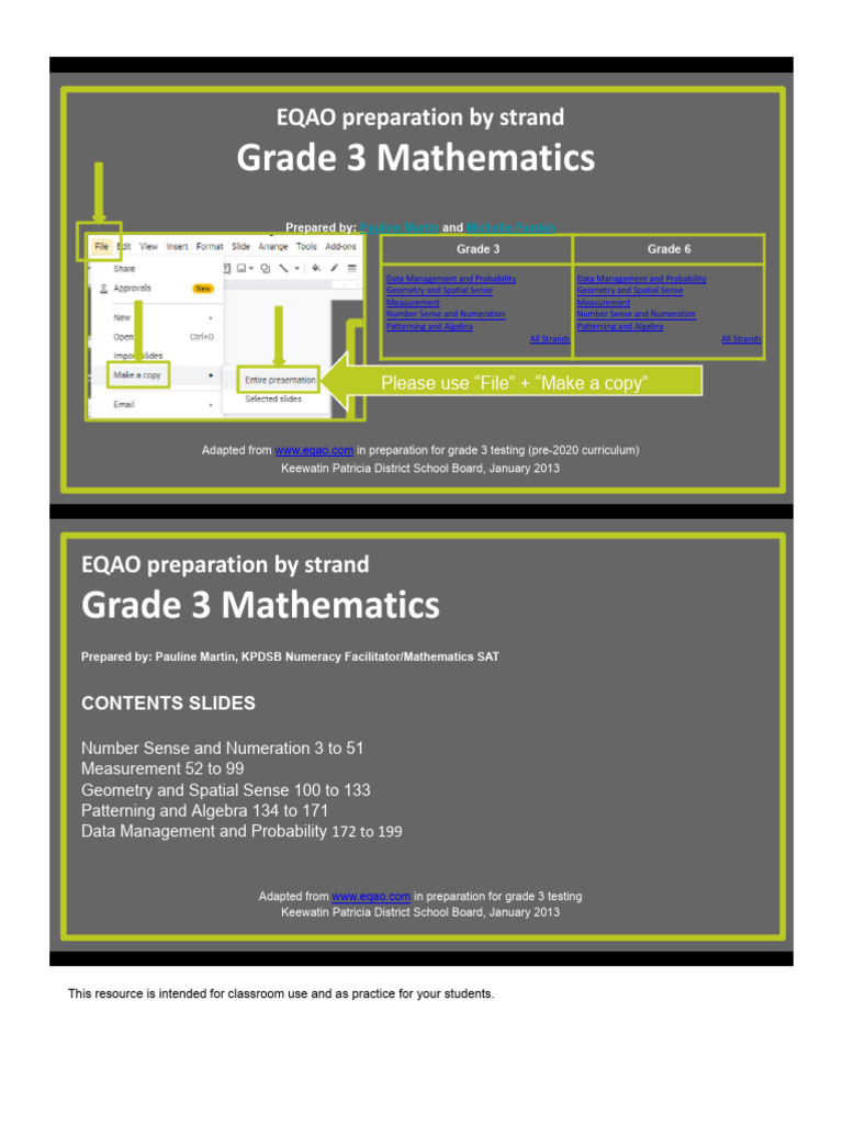 Grade 3 EQAO Math Prep Guide | PDF | Shape | Area