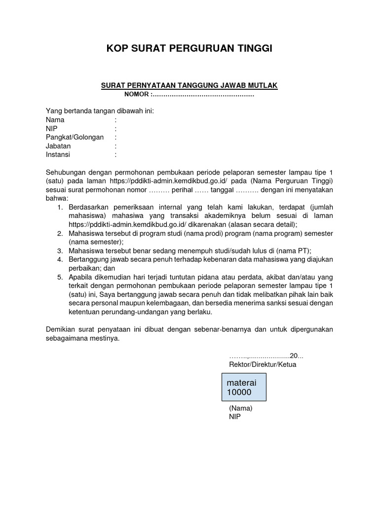 Format SPTJM Tipe 1 | PDF
