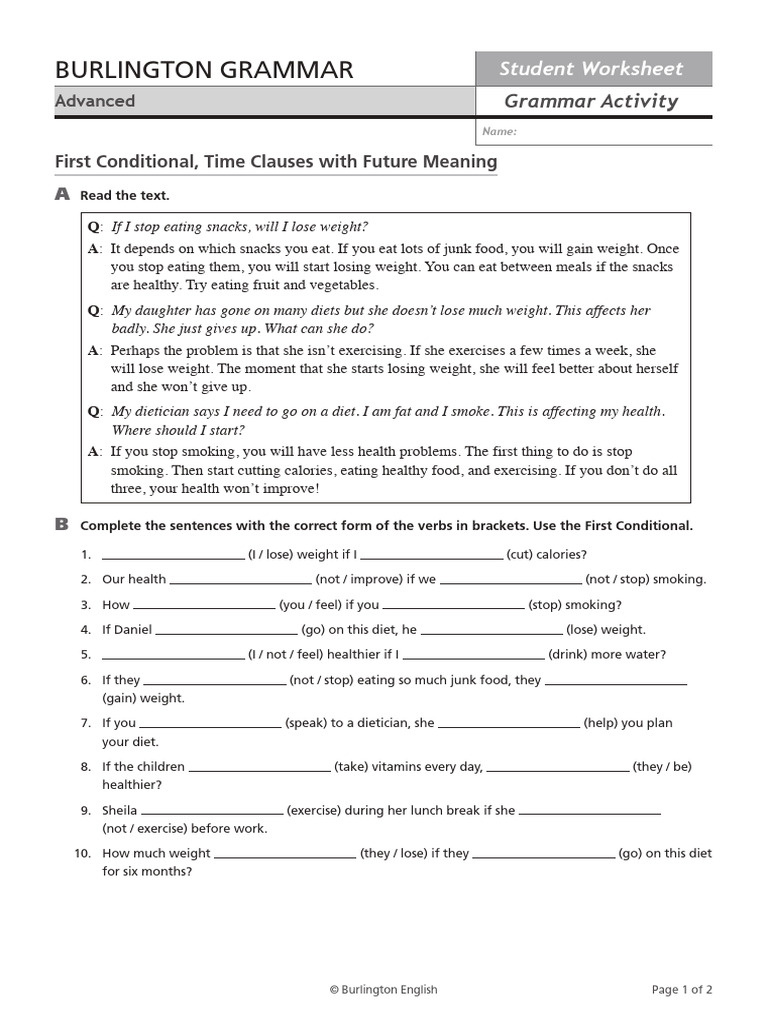 01 - FIRST CONDITIONAL, Time Clauses With Future Meaning | PDF | Dieting | Weight Loss