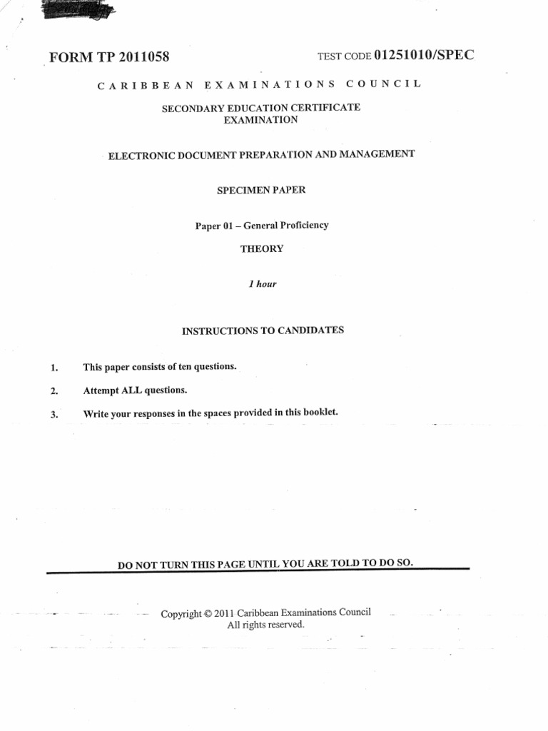 CSEC EDPM Specimen Paper 1 | PDF