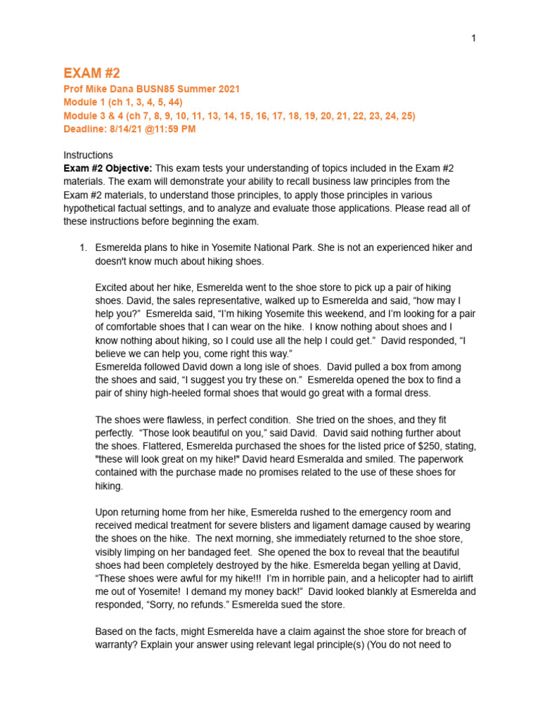 SCU BUSN85 Exam 2 | PDF | Damages | Negligence