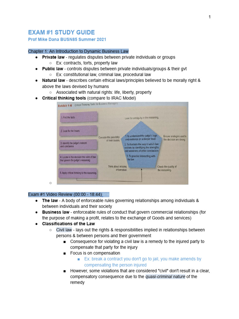 Business Law Study Guide For Exam 1 Pdf Federal Preemption