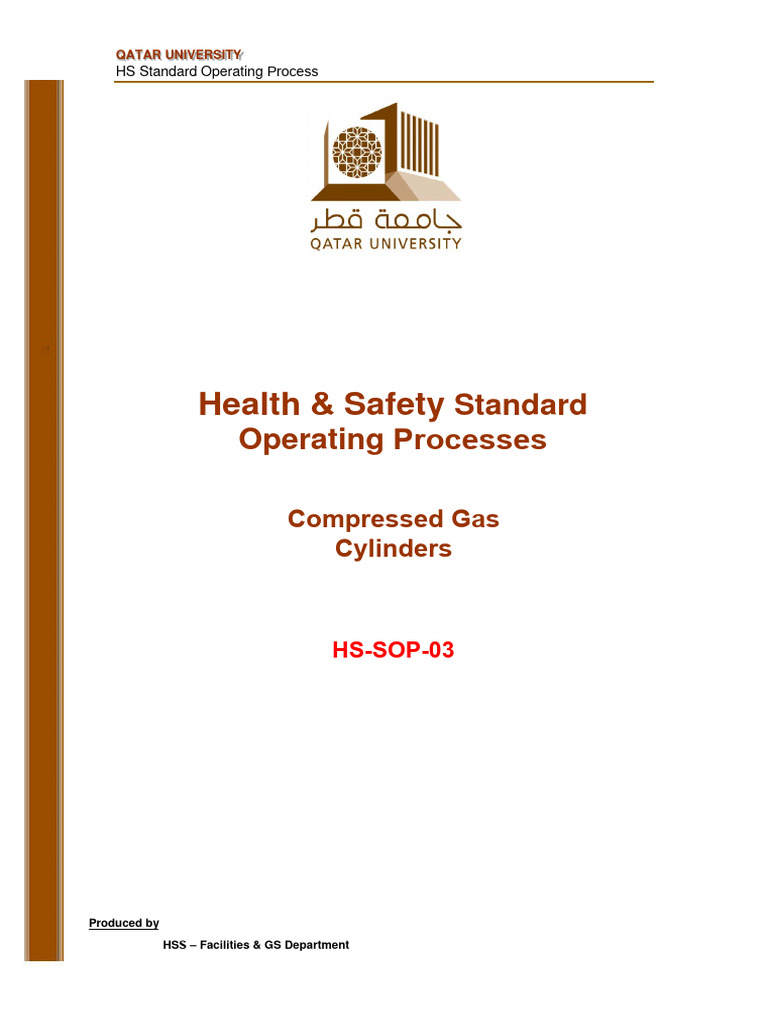 HS-SOP-03 - Compressed Gas Cylinders (2021) | PDF | Gases | Combustion
