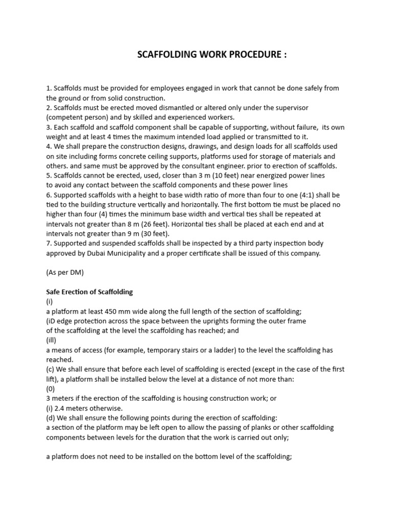 Scaffolding Work Procedure | PDF | Scaffolding | Equipment