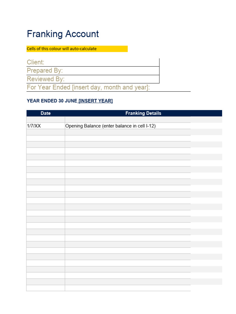 Franking Account Workpaper | PDF | Dividend | Economies