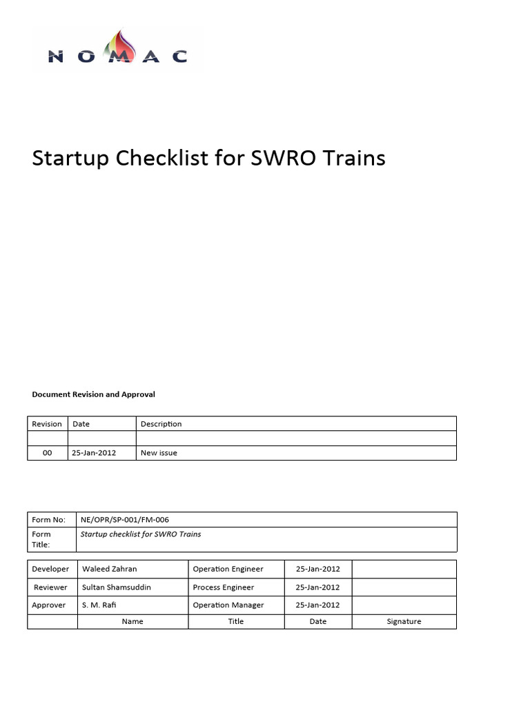 NEOPRSP001FM006 - Rev. 00 - Pages 02 - Startup Checklist For SWRO ...