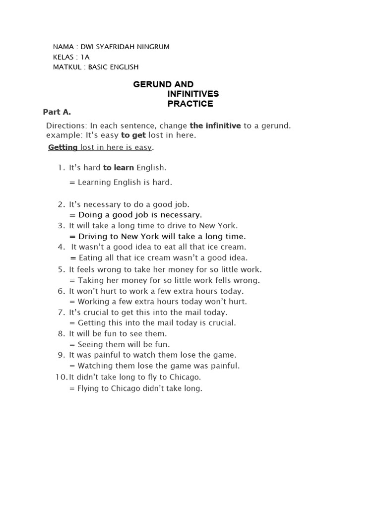 Tugas PRACTICE GERUND AND INFINITIVES P5 | PDF