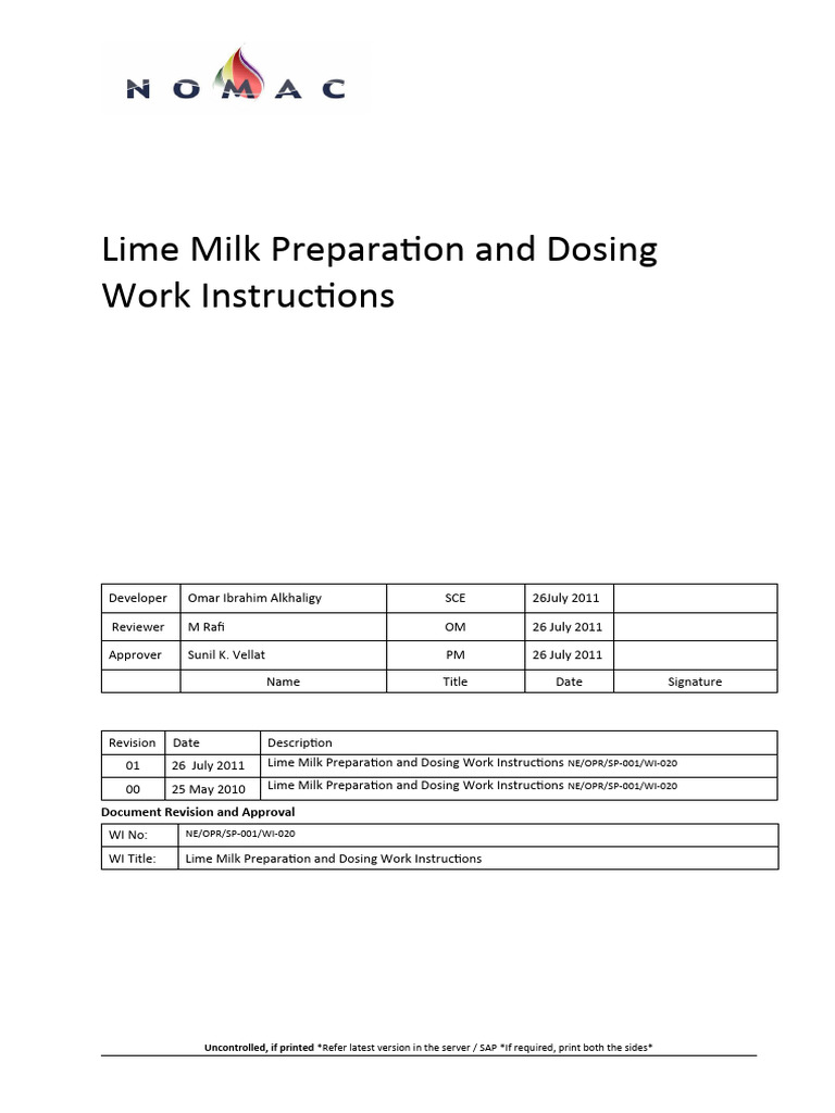 Lime Milk Preparation and Dosing Guide | PDF | Valve