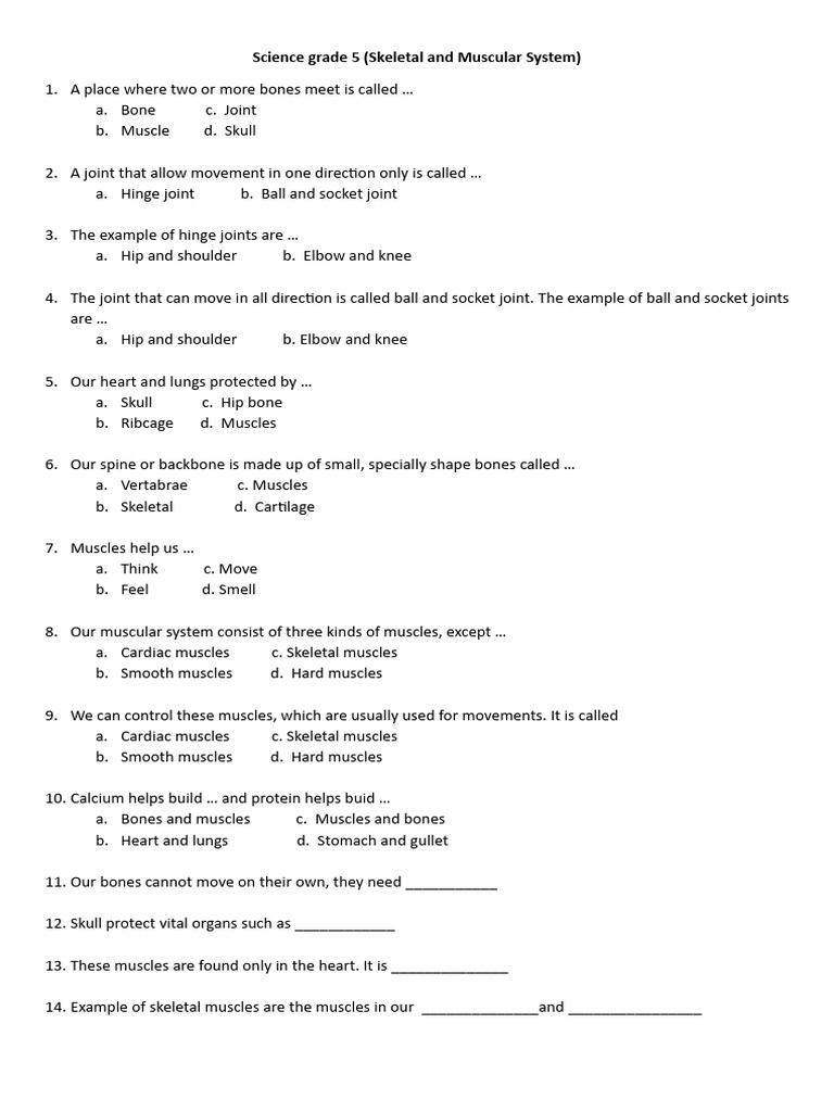 Skeletal and Muscular System for Grade 5 | PDF | Skeleton | Skeletal Muscle